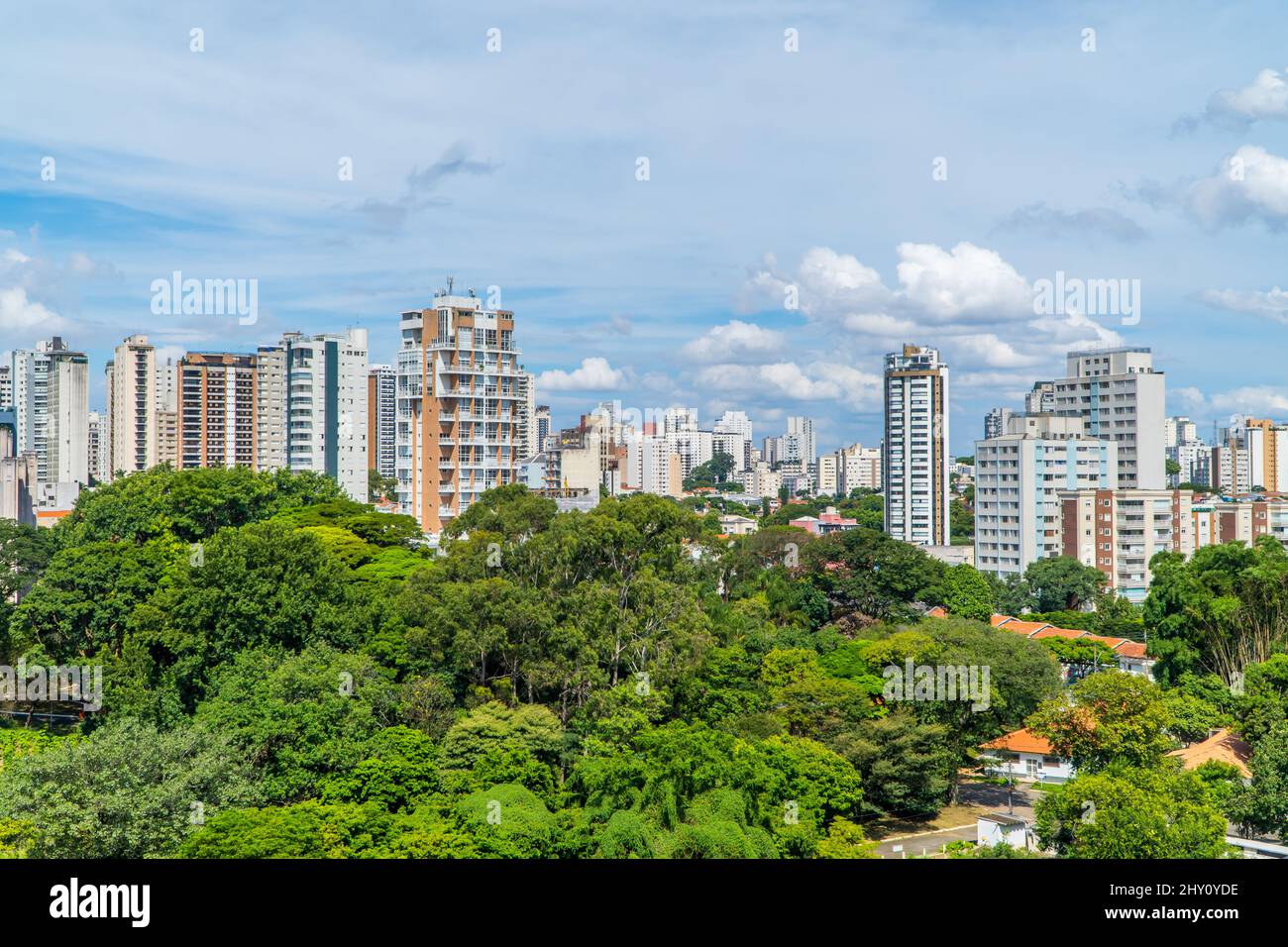 Cityscape of Sao Paulo surrounded by buildings and trees in daylight ...