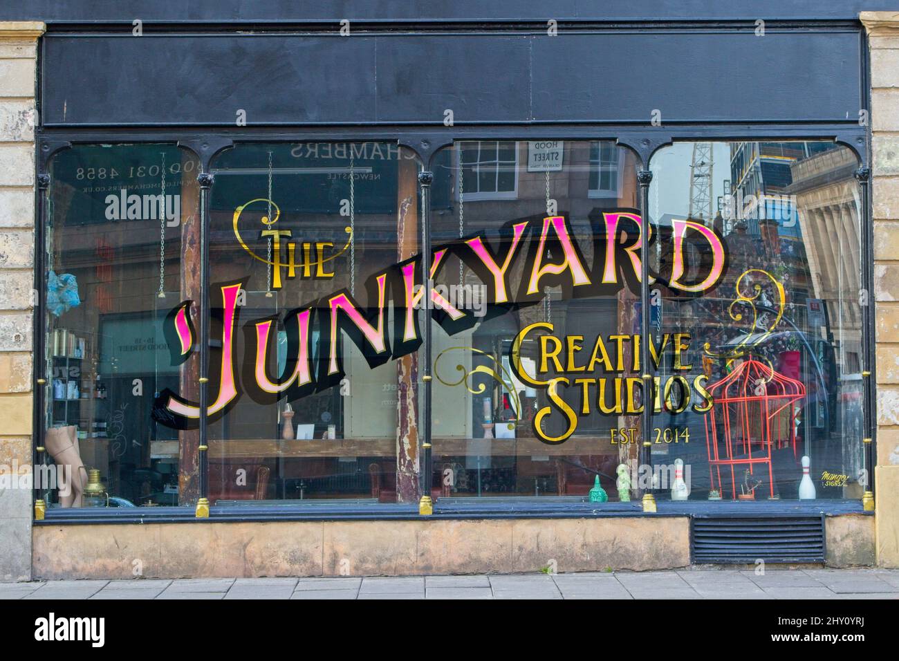 Beautiful window signage at The Junkyard on Market Street in Newcastle ...