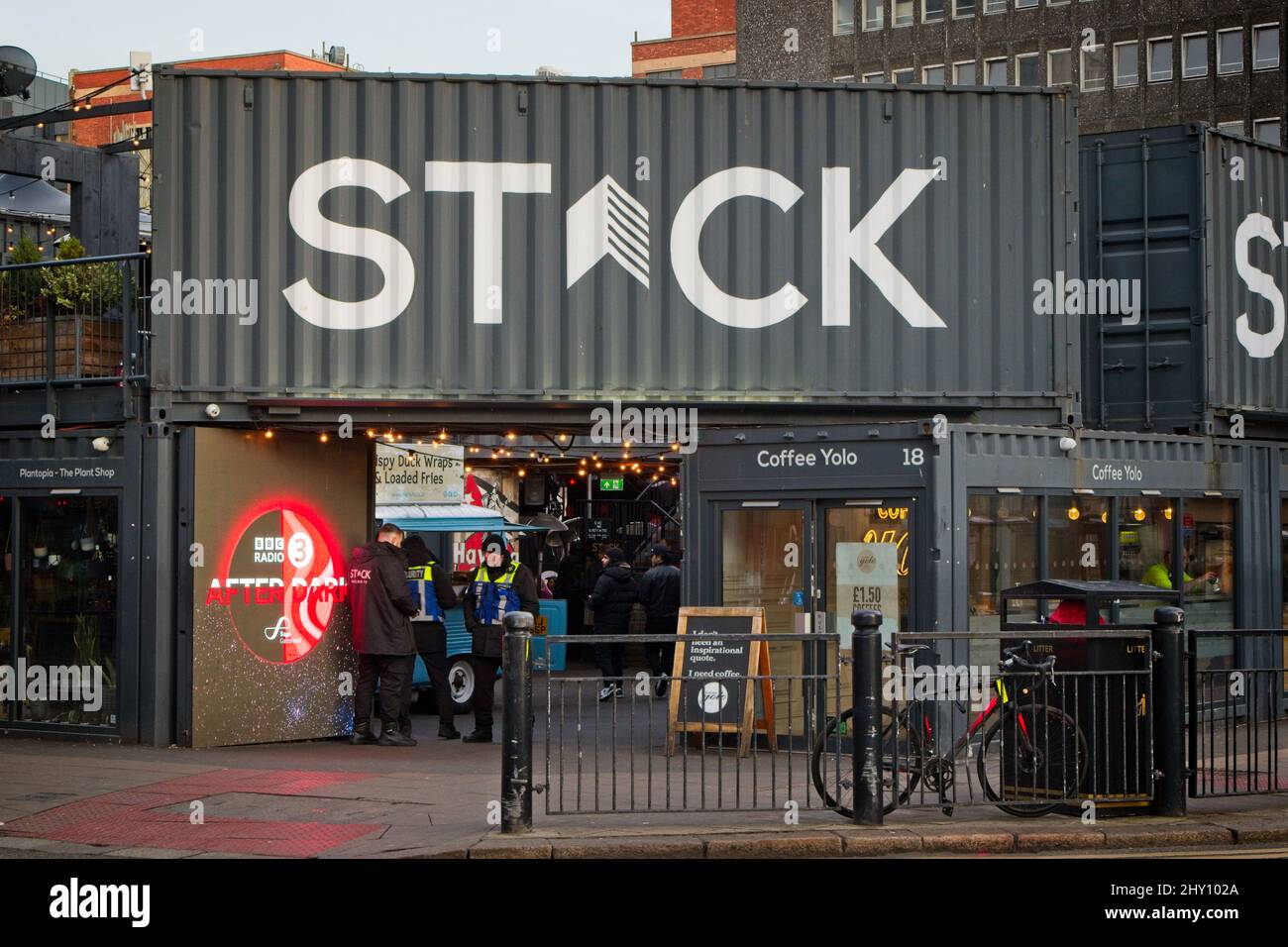 Entrance to The Stack complex of containerised retail units on the ...
