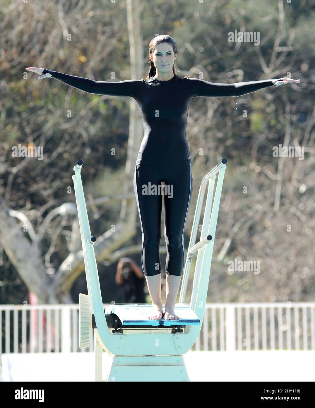 Katherine Webb on the set of "Celebrity Splash" practicing her dives in ...