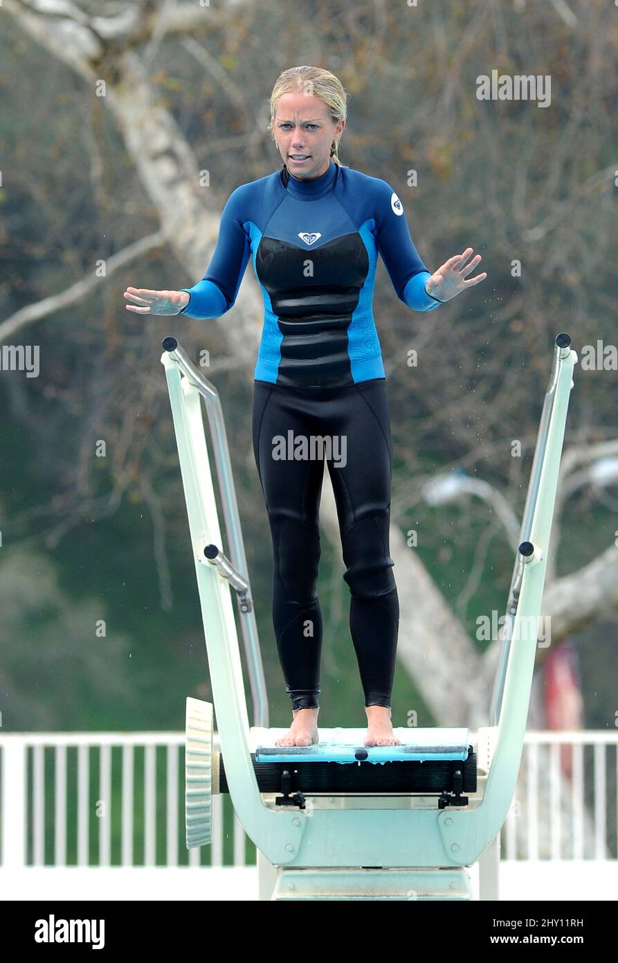 Kendra Wilkinson seen on set filming "Celebrity Splash" in Santa Monica, California Stock Photo ...