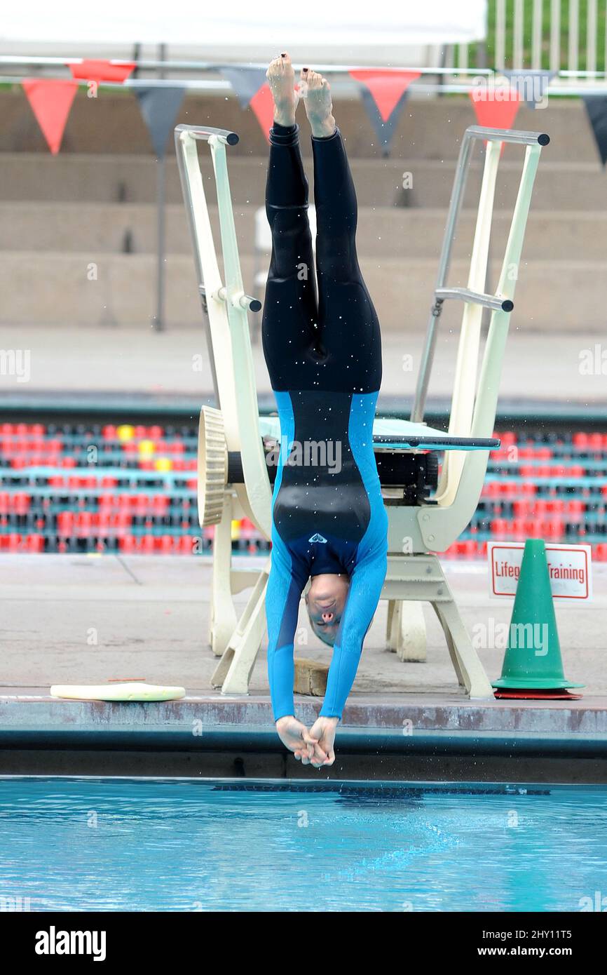 Kendra Wilkinson seen on set filming "Celebrity Splash" in Santa Monica, California Stock Photo ...