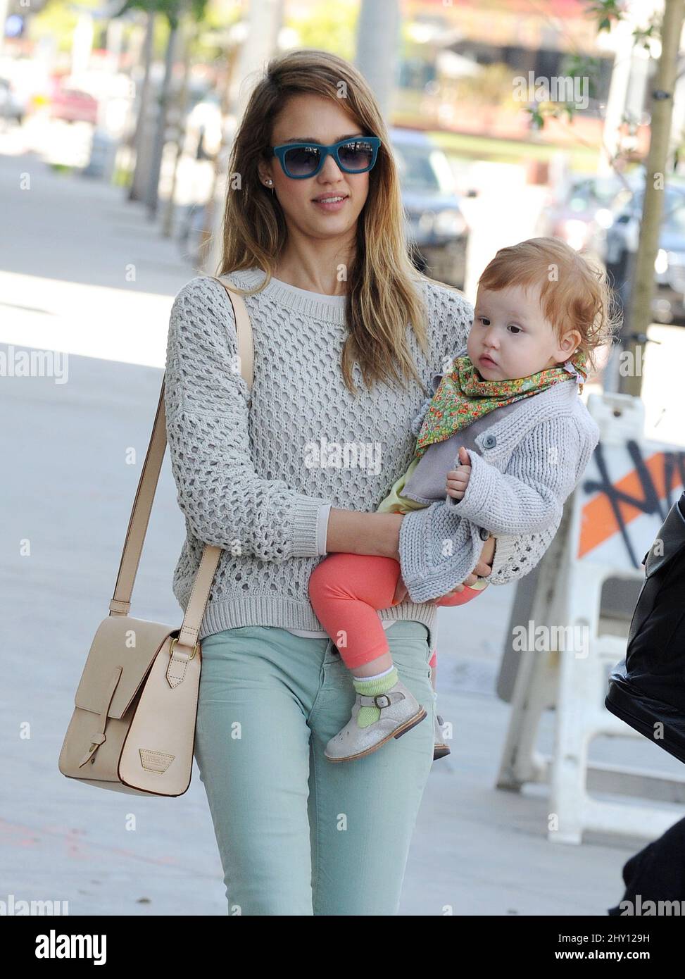 Jessica Alba and daughter Haven heading put for lunch at Urth Cafe in Los Angeles, USA Stock ...