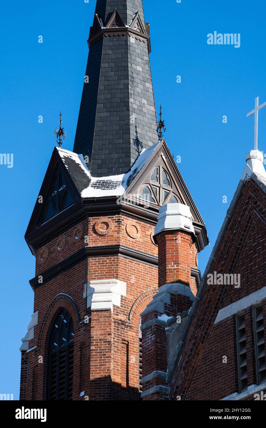 Vertical shot of Saint James' Anglican Church tower. Orillia, Canada ...