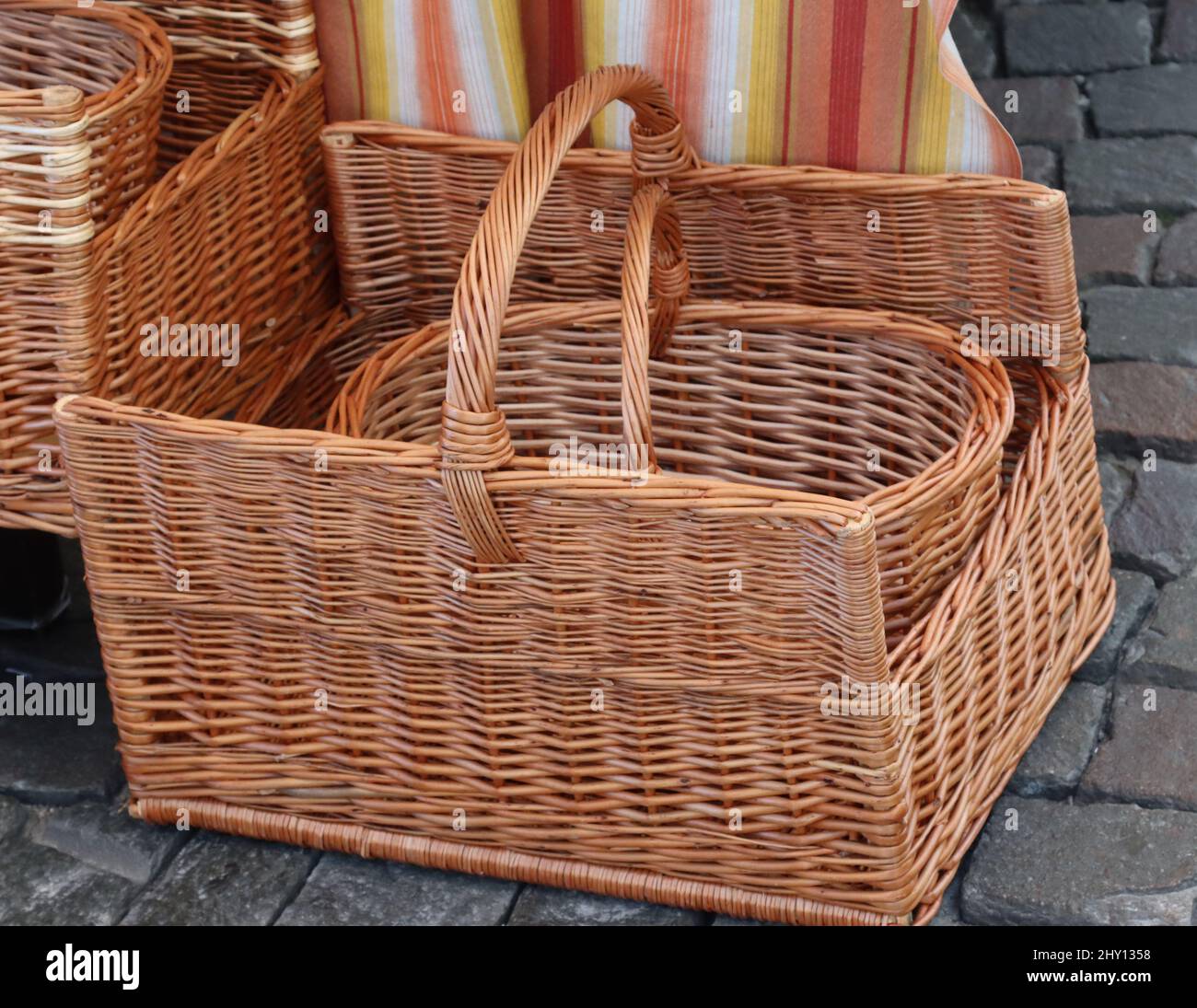 Closeup of the handmade wicker baskets in various sizes Stock Photo - Alamy