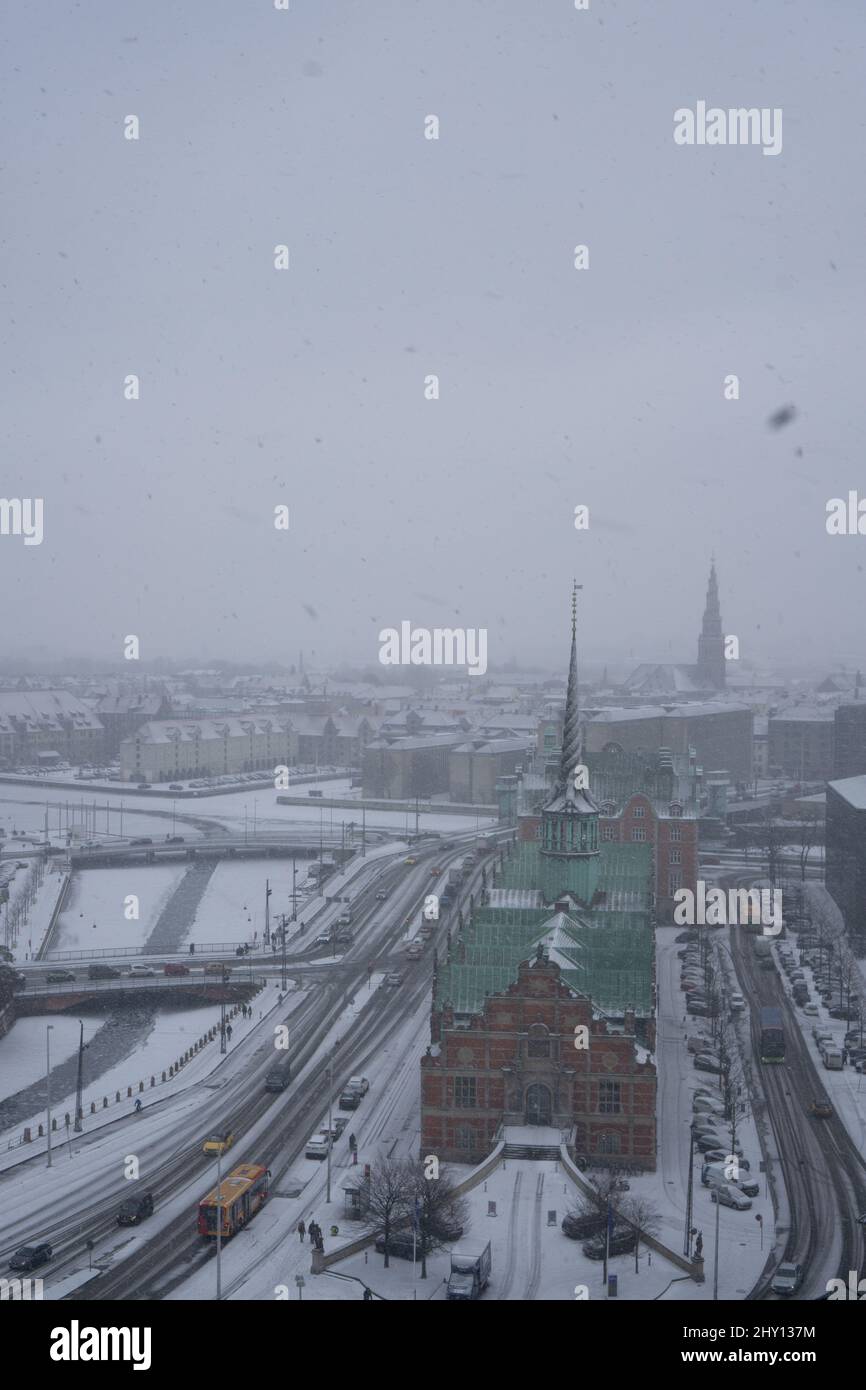 Beautiful scene of buildings roofs and towers of Copenhagen, Denmark ...