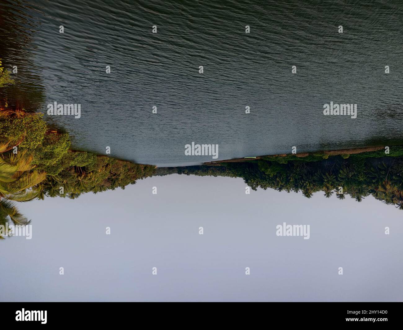 Beautiful scenery of the calm blue water of a river with tropical trees ...