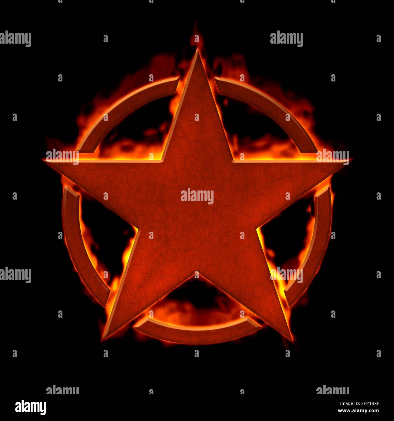 An illustration of a burning red star in a circle Stock Photo - Alamy