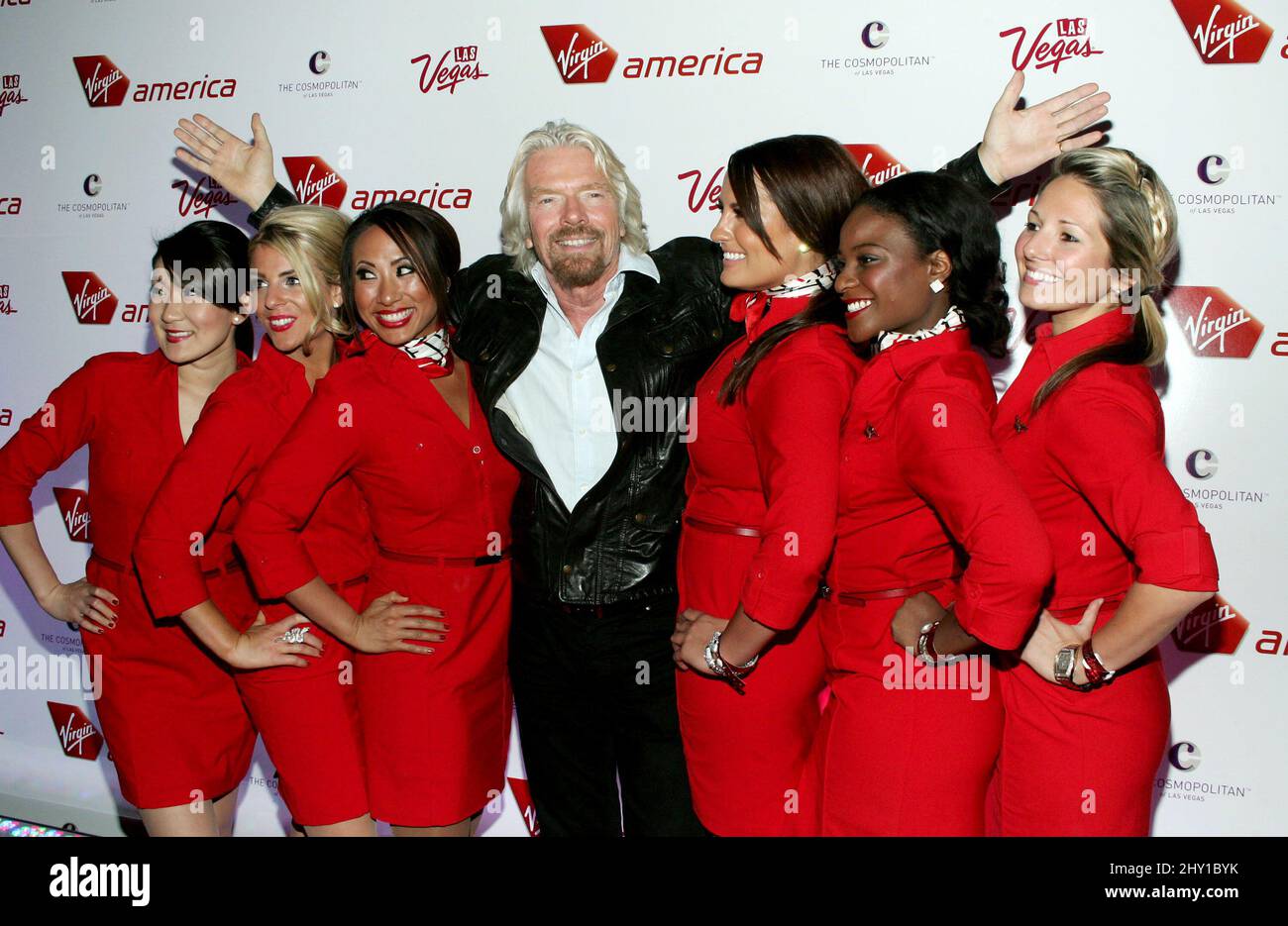 Sir Richard Branson, Virgin America flight attendants attending the ...