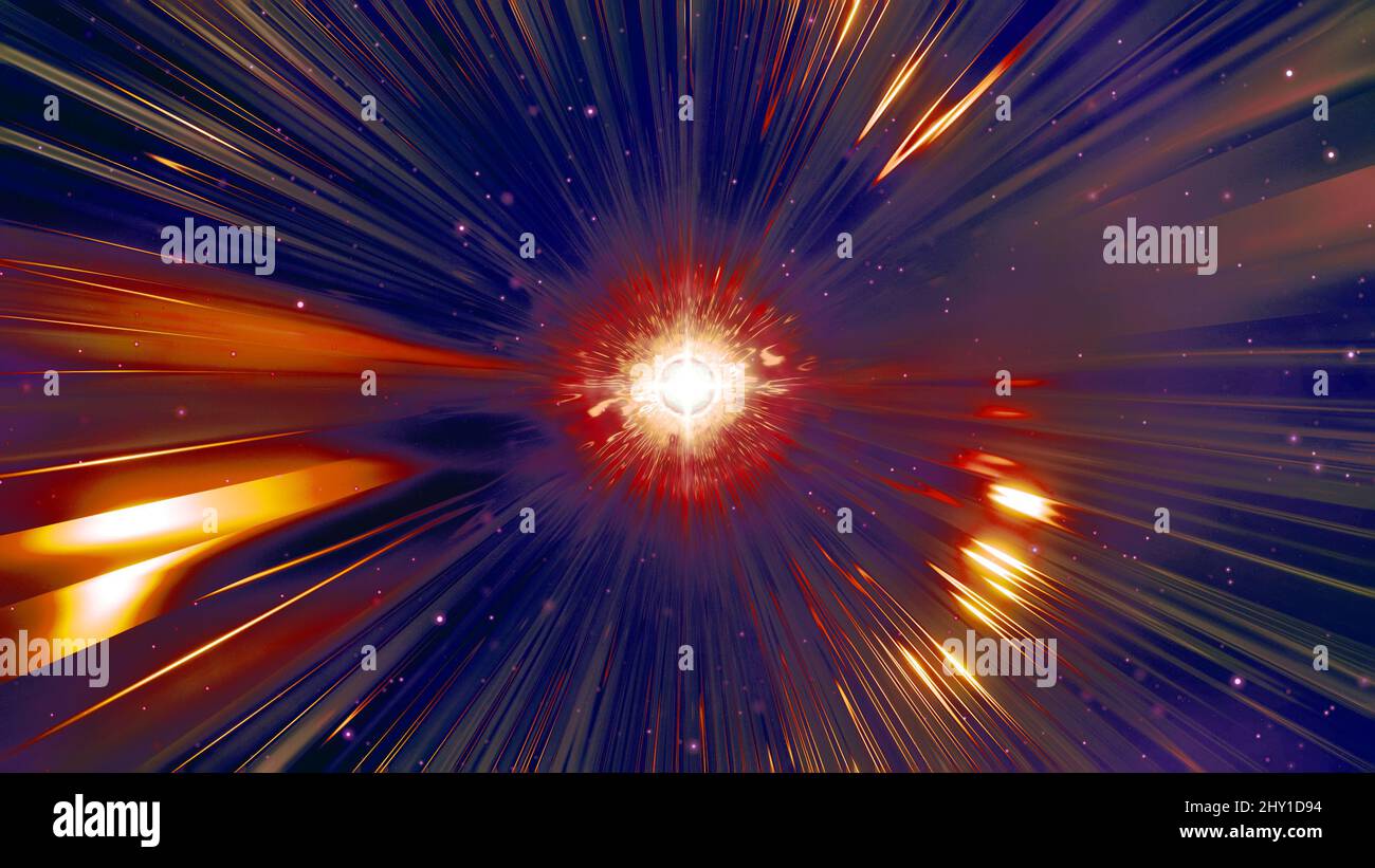 3D illustration of a time warp tunnel with the light in the end Stock ...