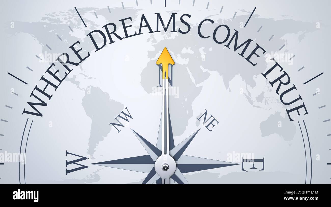 3d illustration of a compass directing to where dreams come true Stock ...