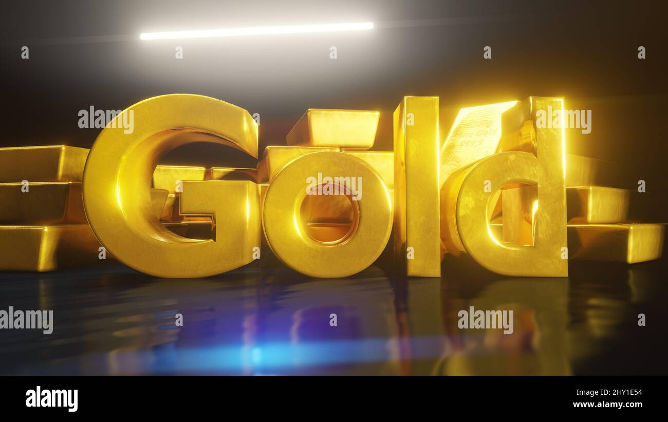 3D illustration of a golden word Gold Stock Photo - Alamy