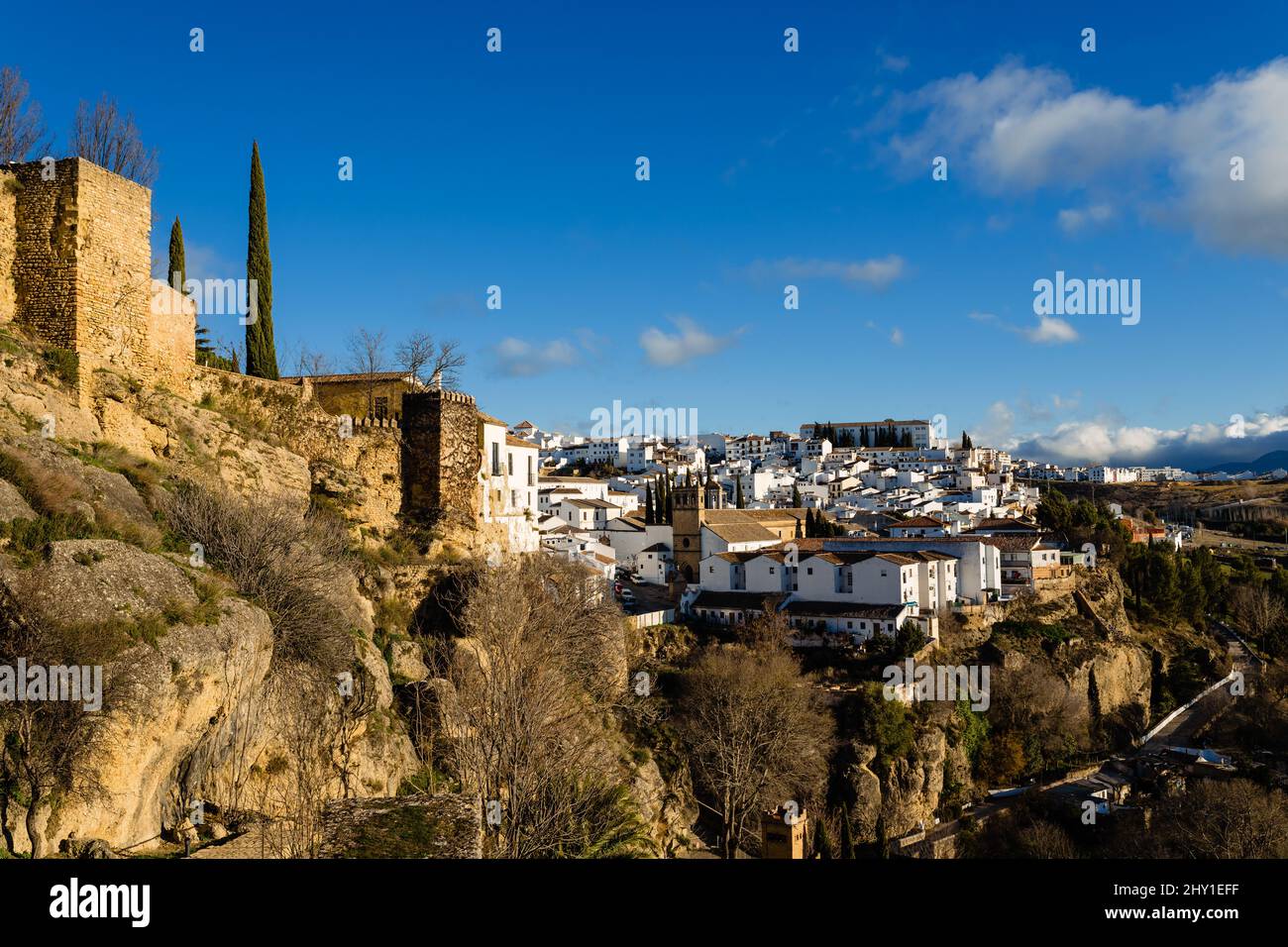 Picturesque scenery of small town with typical white houses and ancient ...