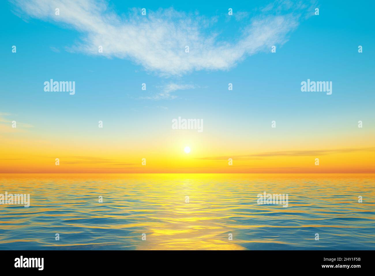 3D illustration of a beautiful view of the sunset reflecting in the ...