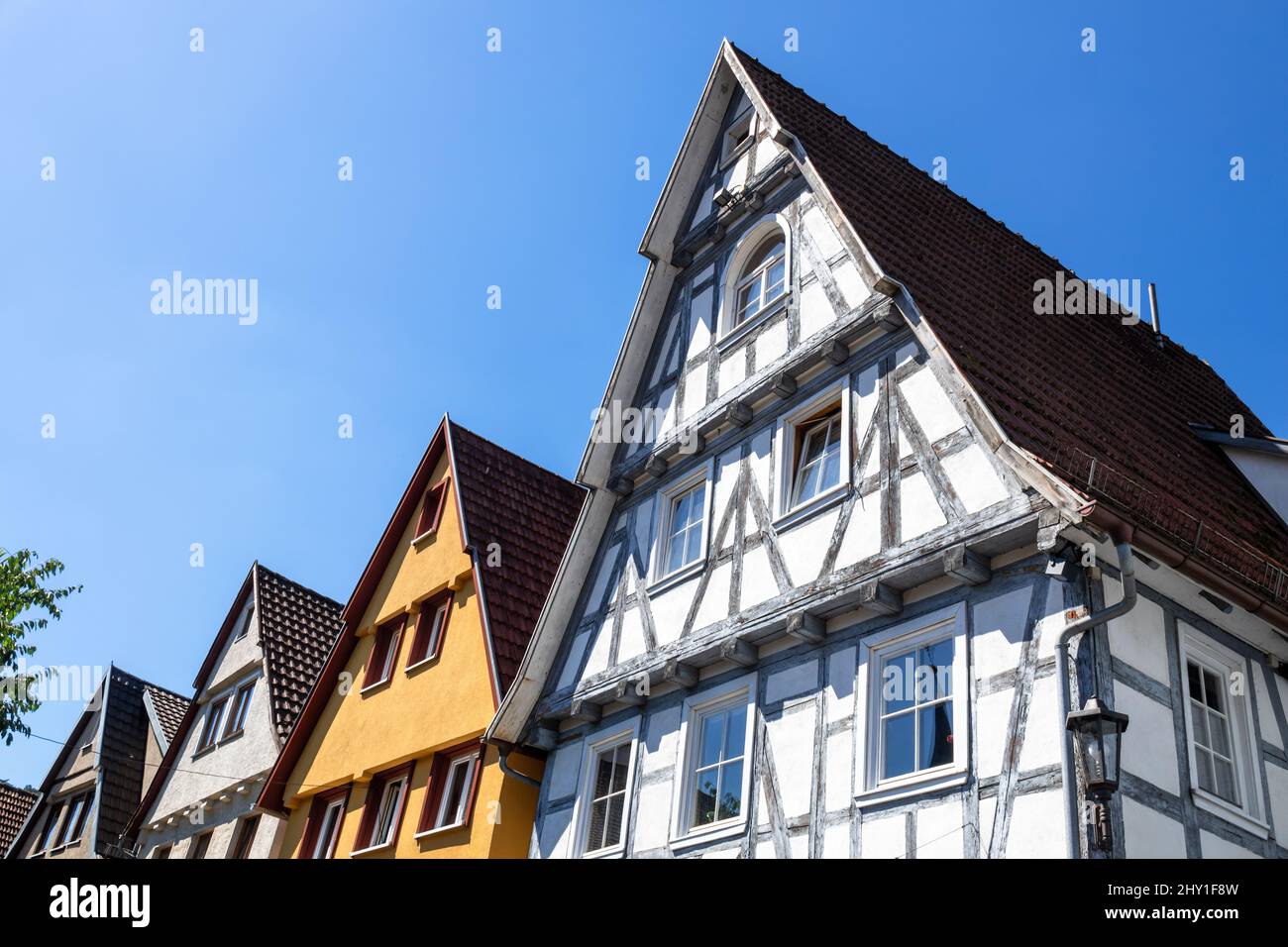 Low angle shot of residential houses in a row in Calw, Germany Stock ...