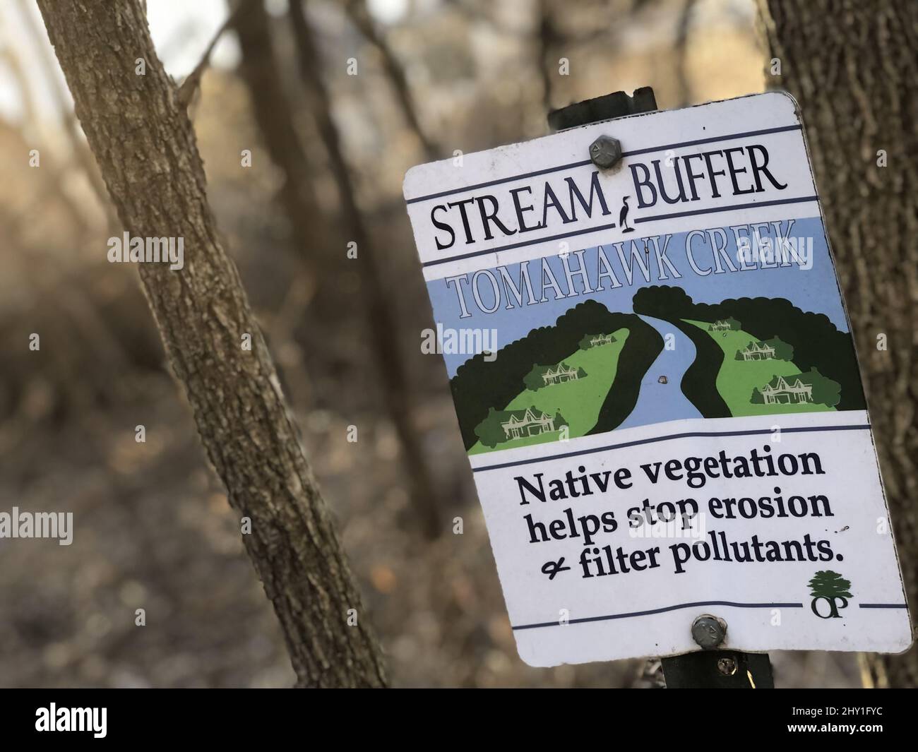 Closeup of a stream buffer sign at Tomahawk creek Stock Photo - Alamy
