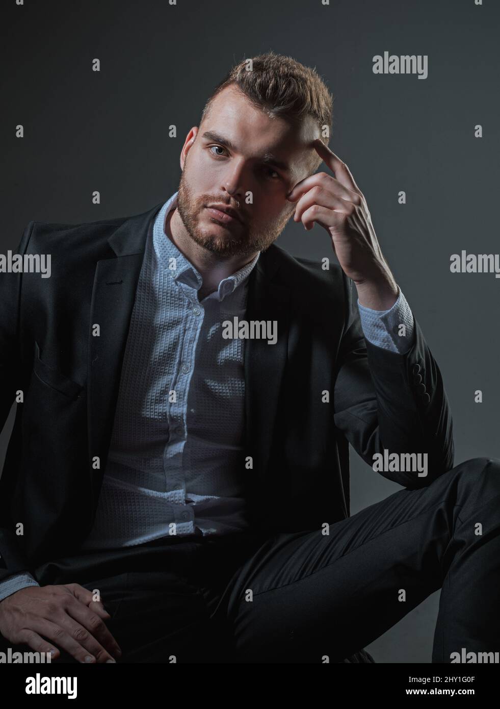 Fashion portrait. Man in classic suit shirt. Business confident ...