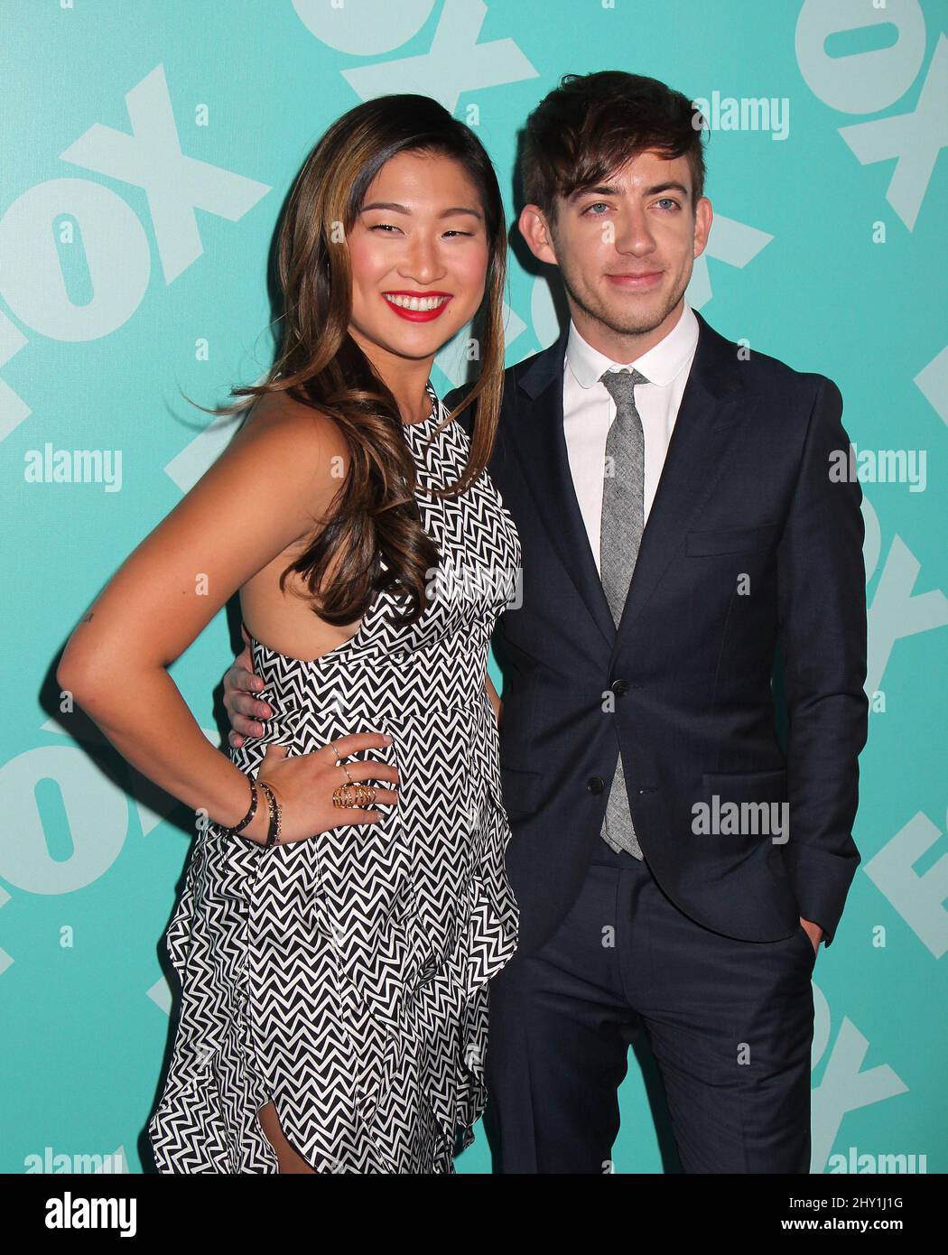 Jenna Ushkowitz and Kevin McHale arriving for the FOX 2013 Upfront ...