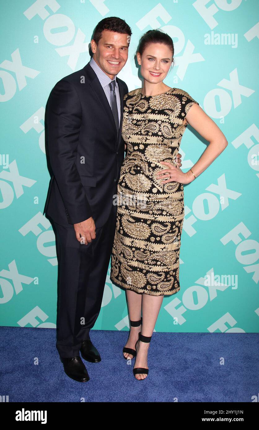 David Boreanaz and Emily Deschanel arriving for the FOX 2013 Upfront Presentation held at ...