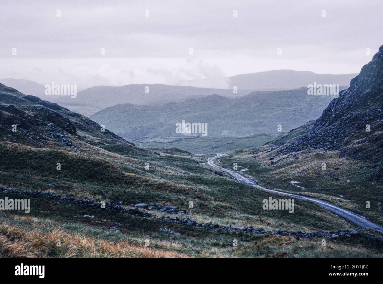 Hardknott Roman Fort from Hardknott Pass - an archeological site, the ...