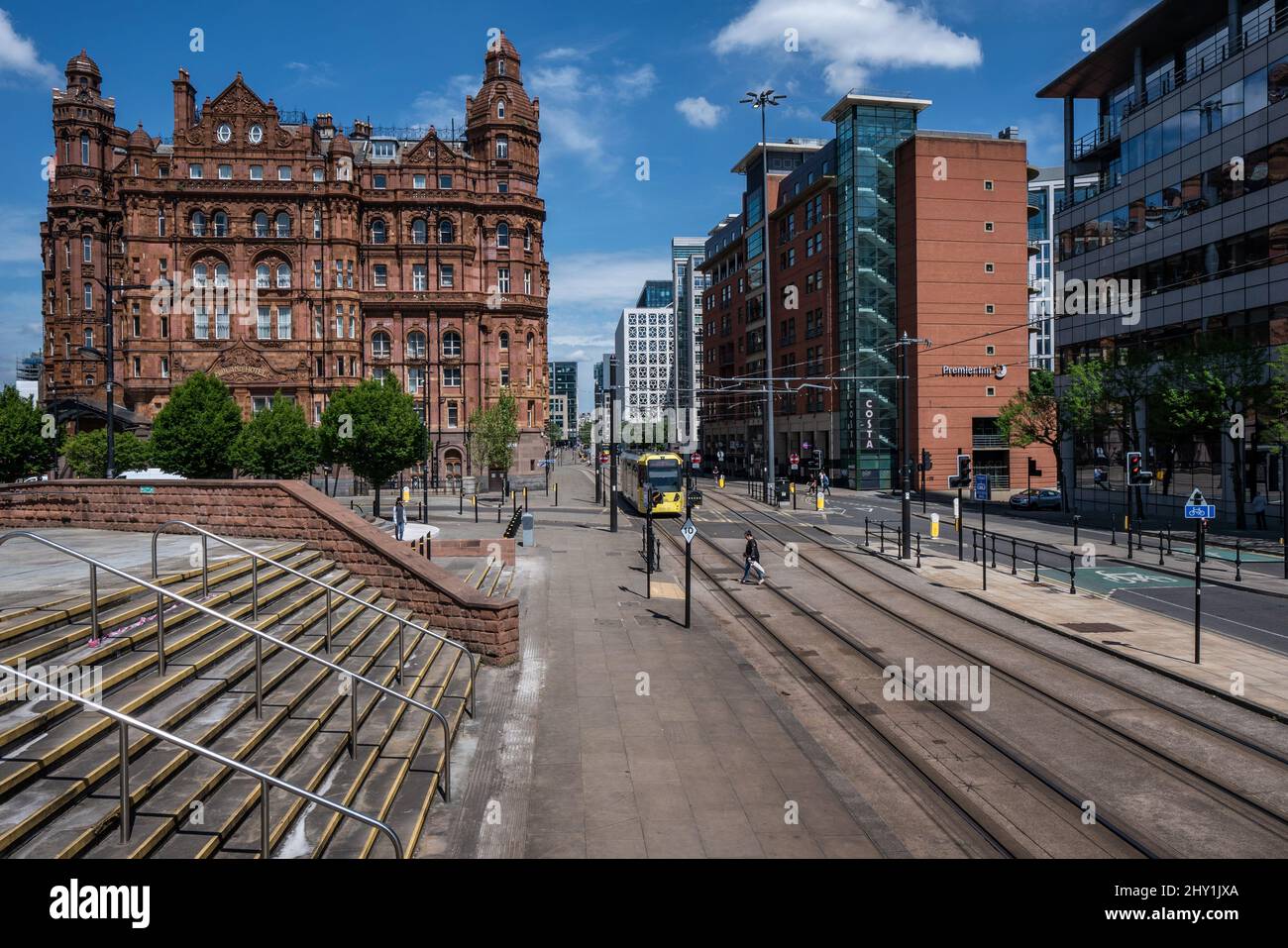 View of Lower Mosley Street a famous city centre street in Manchester ...