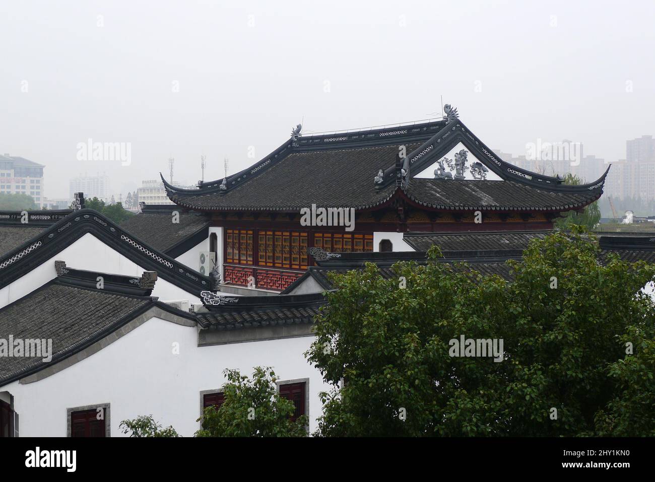 Beautiful view of Chinese architecture buildings on a foggy day Stock ...