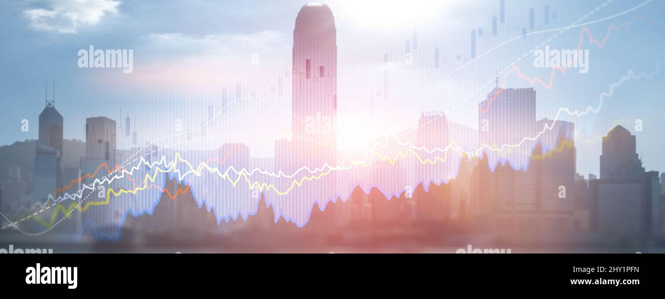 Smart city and stats concept with growing digital graphs and diagram on ...