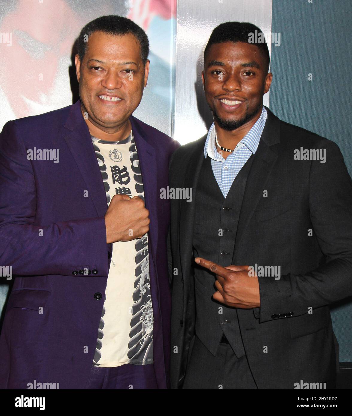 Laurence Fishburne and Chadwick Boseman attending the "Man Of Steel ...