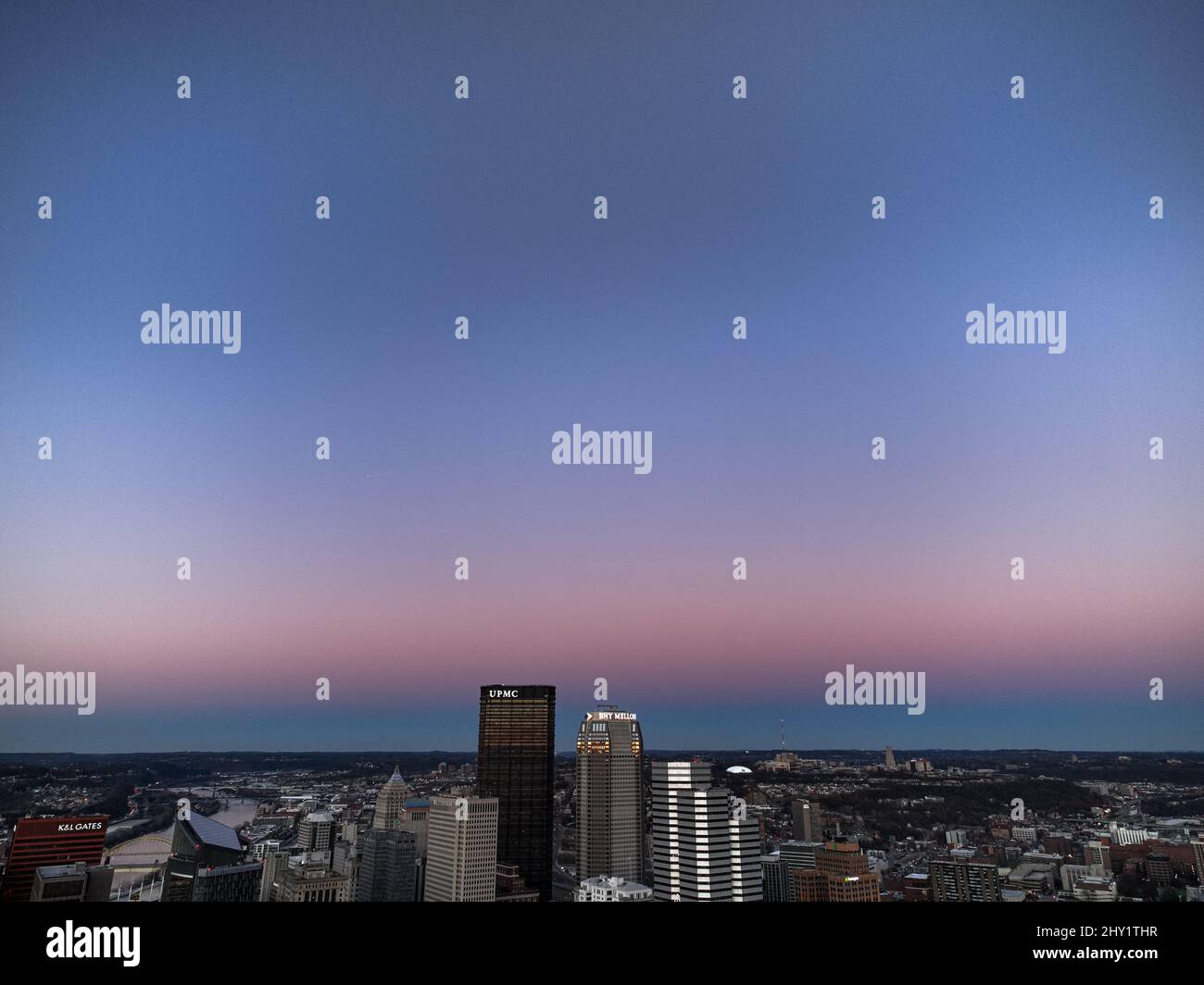 Pittsburgh with high-rise building in evening Stock Photo - Alamy