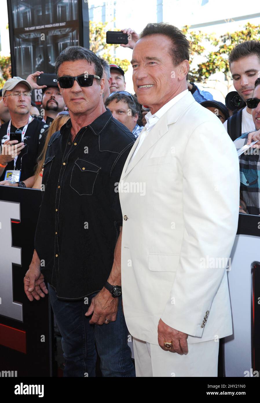 Sylvester Stallone and Arnold Schwarzenegger during the "Escape Plan ...
