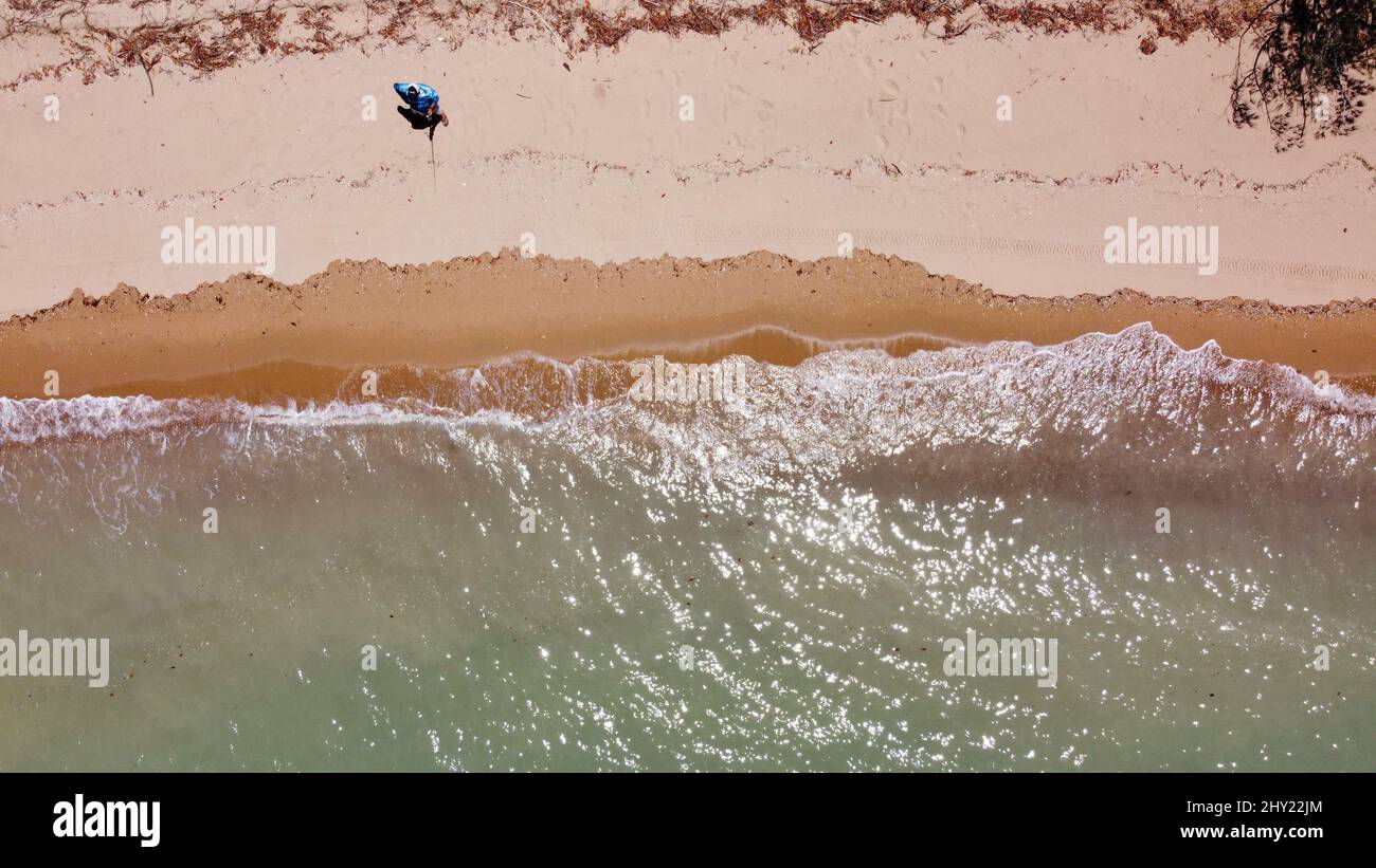 Drone shot of the Queensland beach with the ocean Stock Photo - Alamy