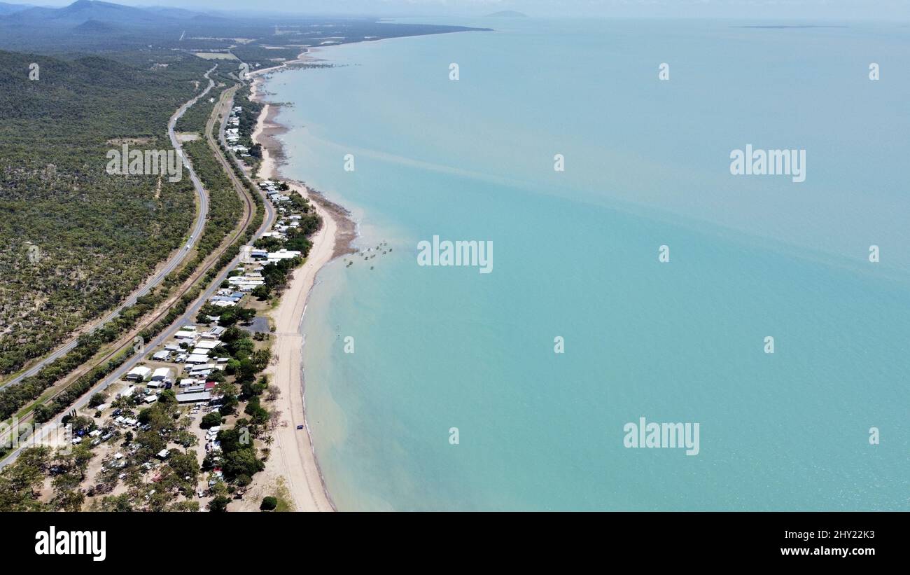 Drone shot of the Queensland beach with the ocean Stock Photo - Alamy