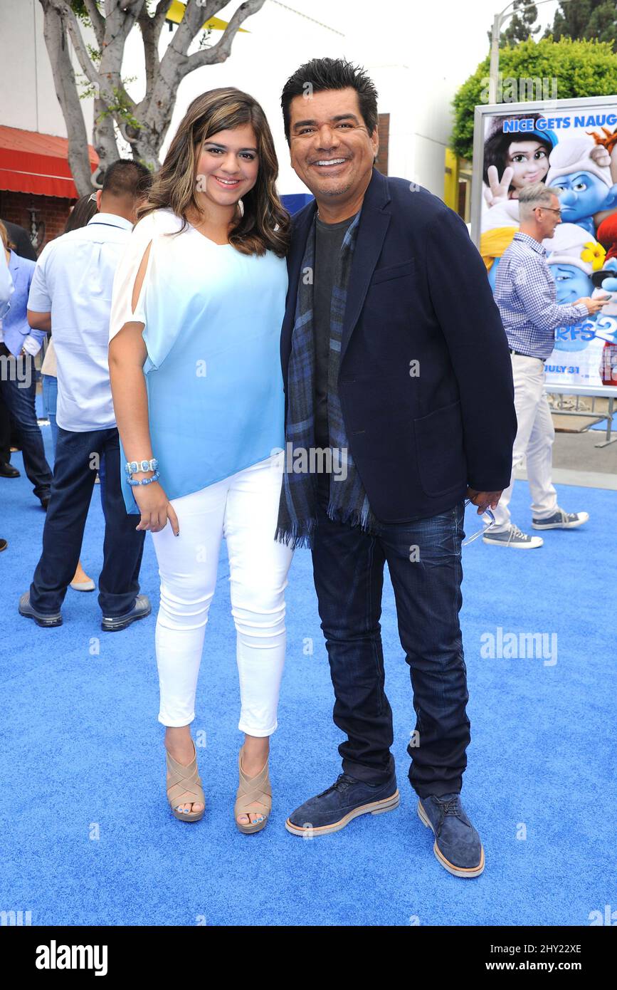 George Lopez and Mayan Lopez attending the premiere of "The Smurfs 2 ...