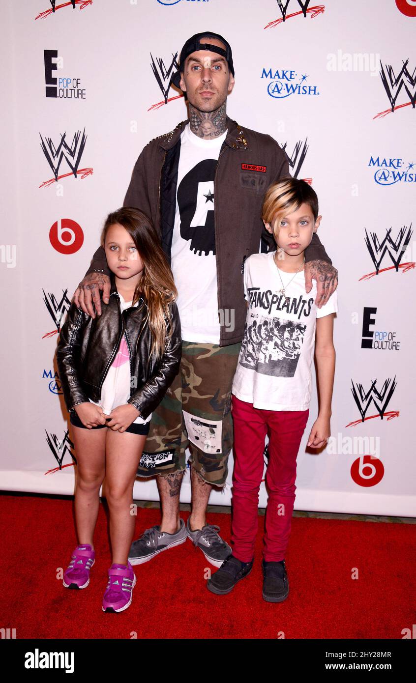 Travis Barker, Alabama Barker and Landon Barker arriving at WWE ...