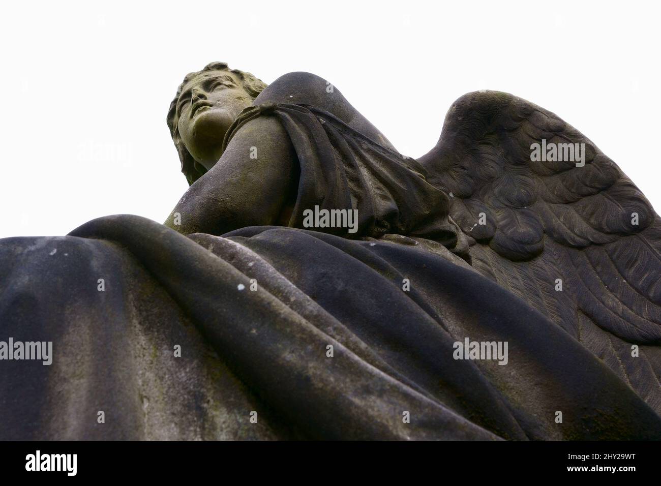 An angel memorial stone sculpture in the Glasgow Necropolis graveyard ...