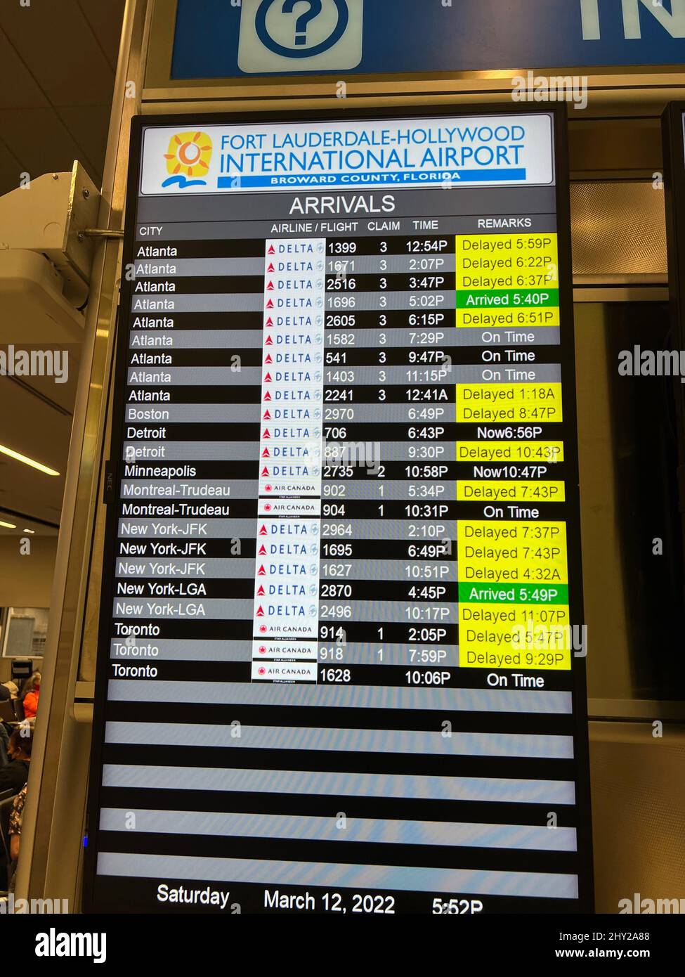 Passengers wait at Fort Lauderdale FLL Airport Terminal 2 on March 12 ...