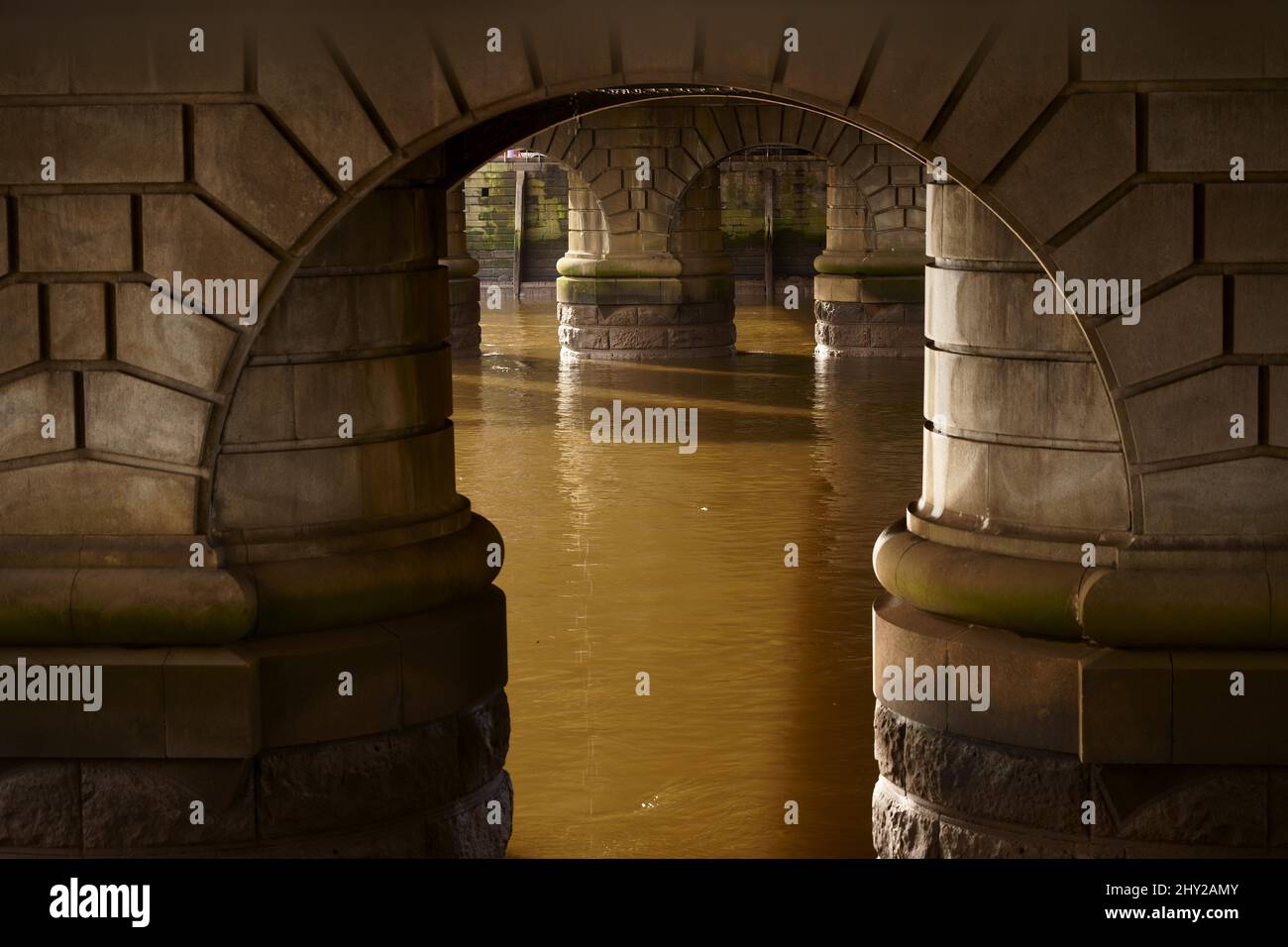 Arches under a bridge on the River Clyde in Glasgow, Scotland Stock ...