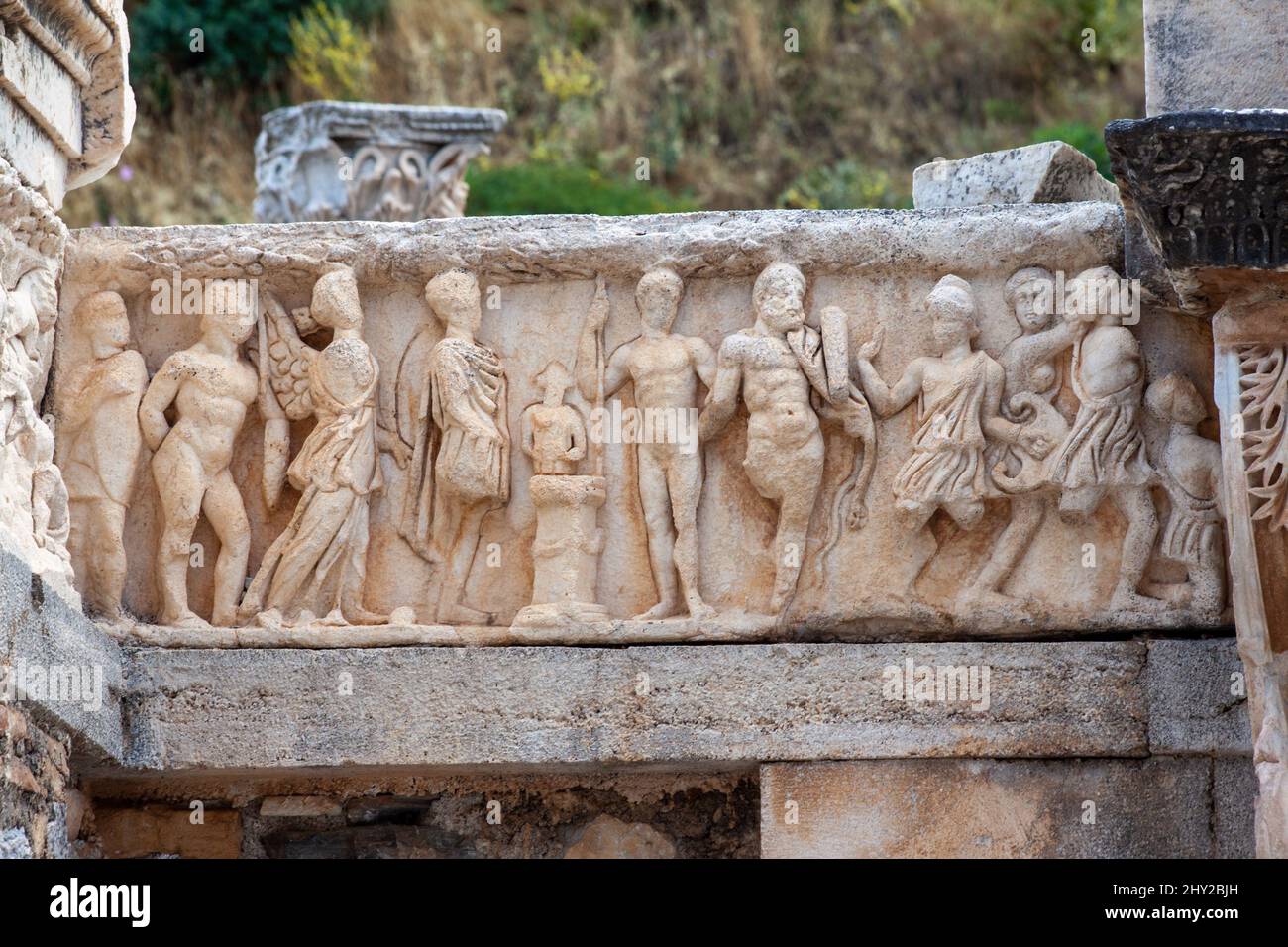 Closeup of a detailed arch of Hadrian's Temple in Ephesus, Turkey Stock ...