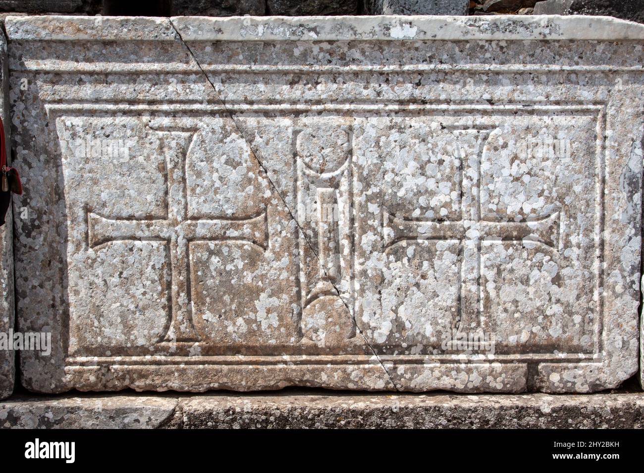 Closeup of carved crosses of an archaeological site in Ephesus, Turkey ...