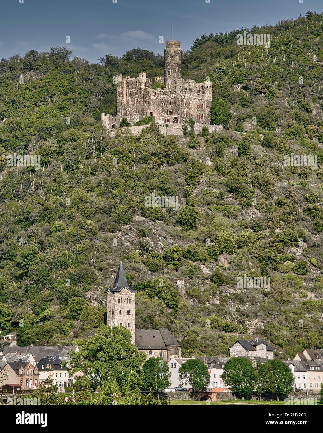Beautiful view of Maus castle on the top of a forested mountain Stock ...