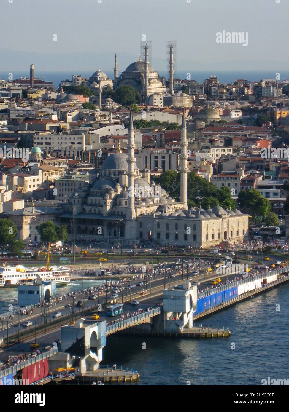 Two mosques and the bridge over the golden horn, Istanbul, Turkey Stock ...