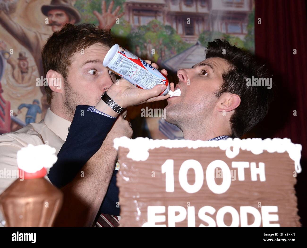 Chris Pratt and Adam Scott at the Parks and Recreation 100th episode ...