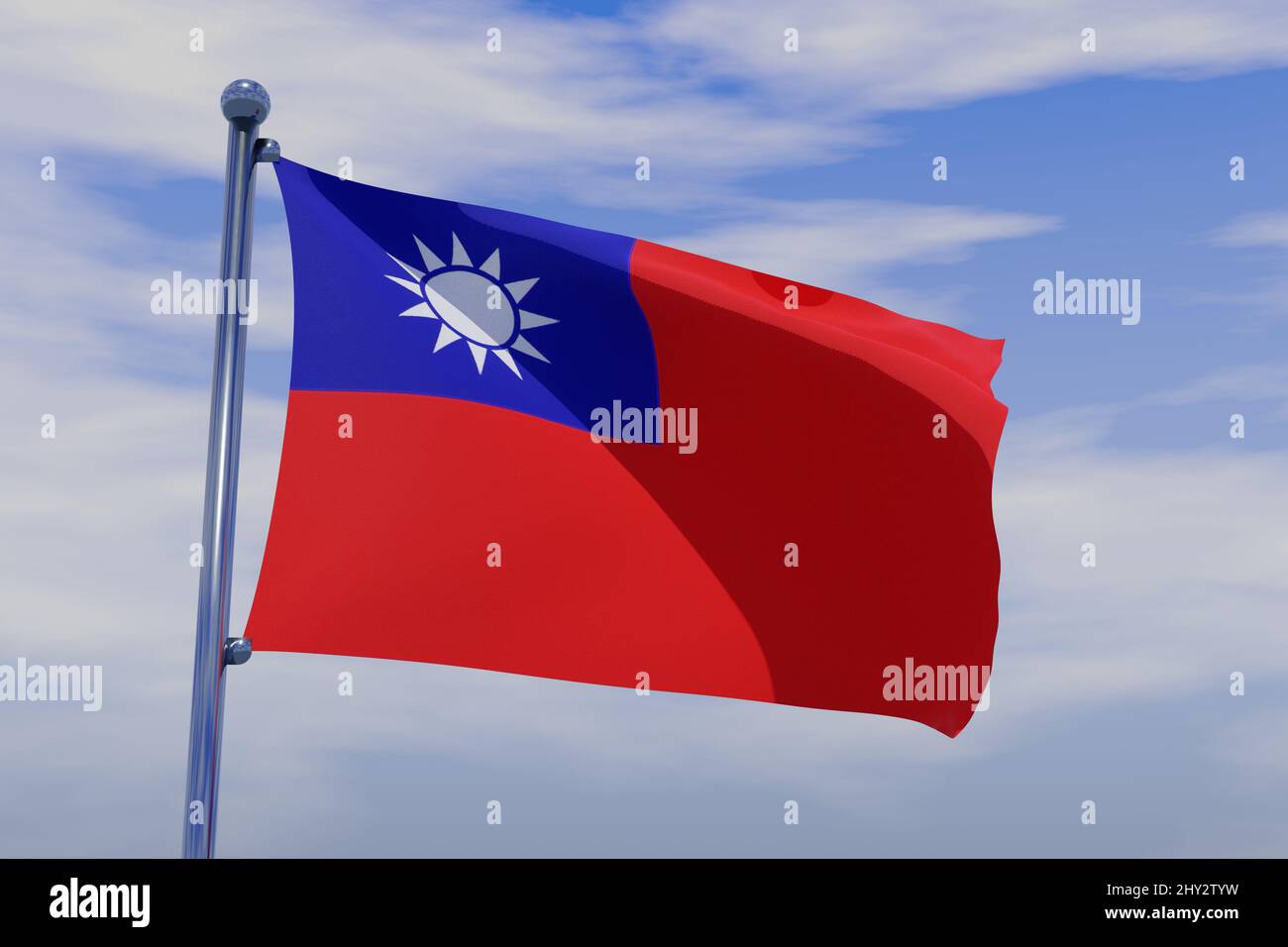 3D illustration of the flag of Taiwan under the cloudy skies Stock ...