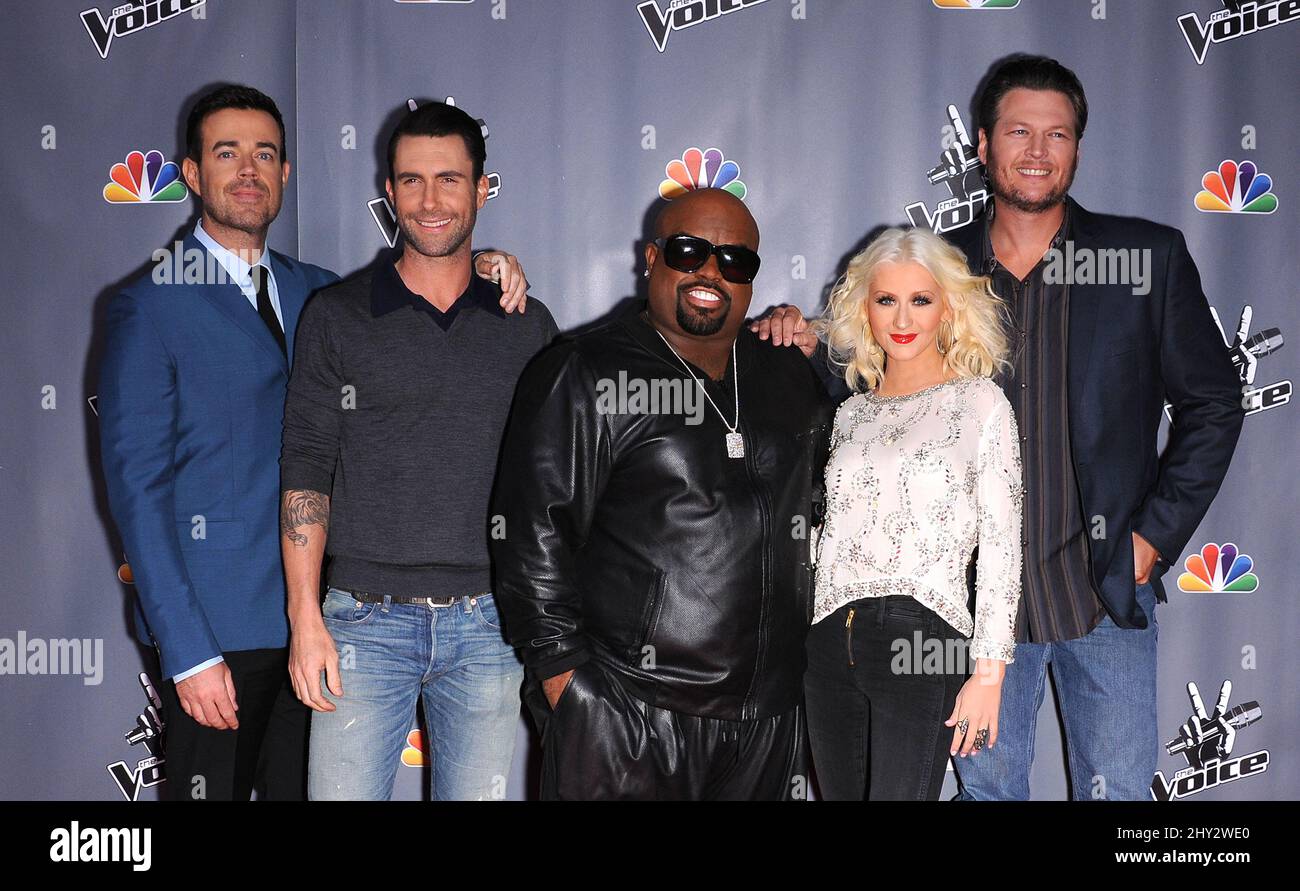 Carson daly, Adam Levine, Cee Lo Green, Christina Aguilera & Bla ...
