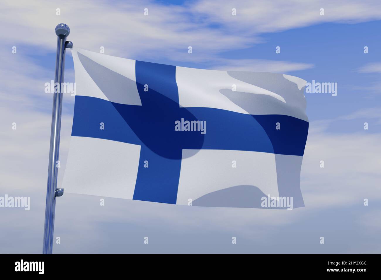 Illustration of Waving flag of Finland with chrome flag pole in blue ...