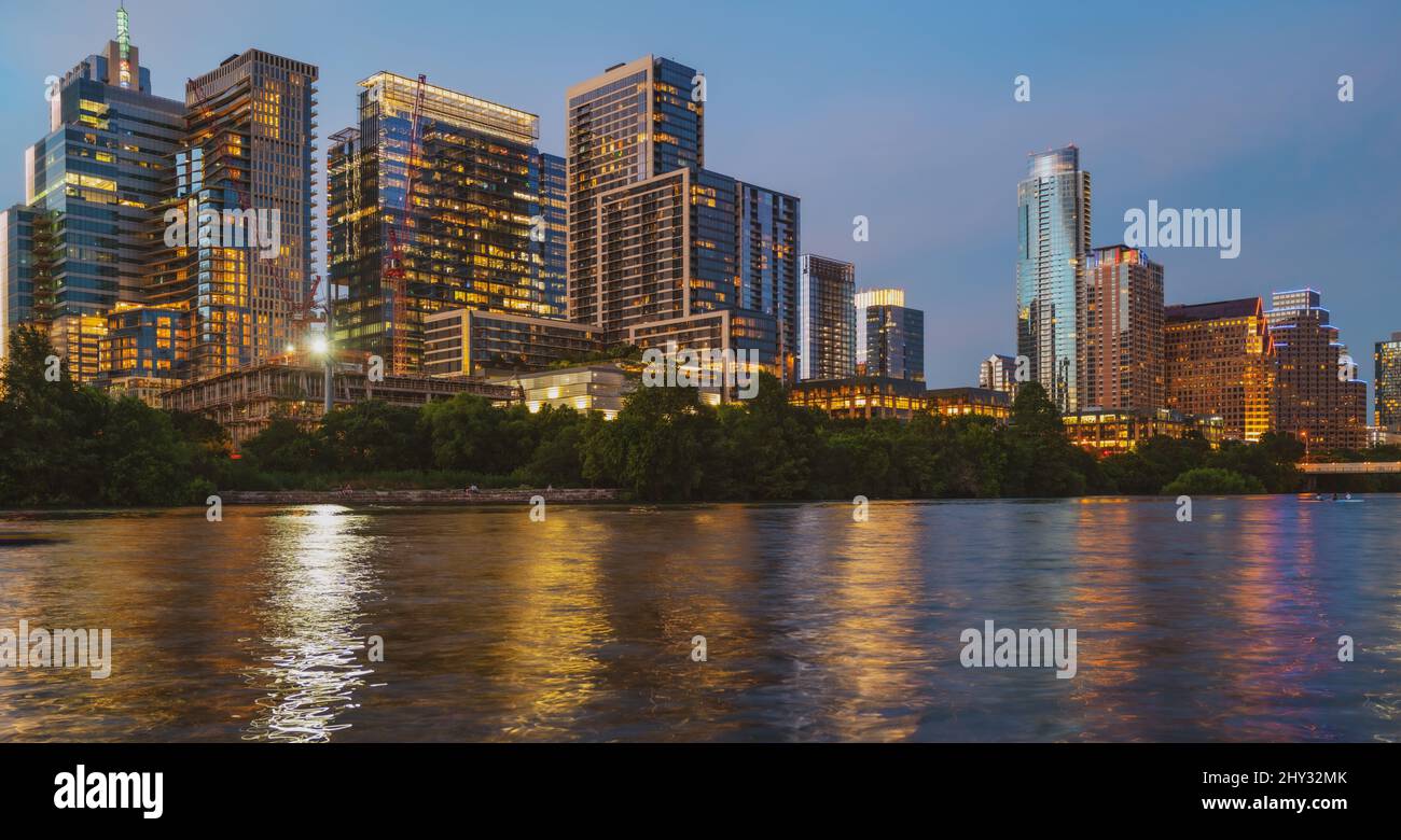 Austin, Texas downtown skyline. Austin morning pink colorful sunrise ...