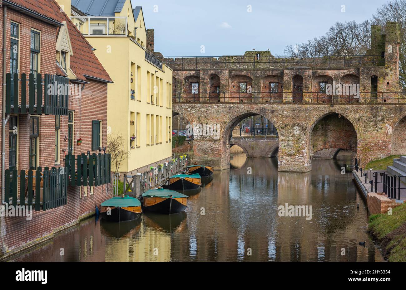 View of historical water gate in the city of Zutphen known locally as ...