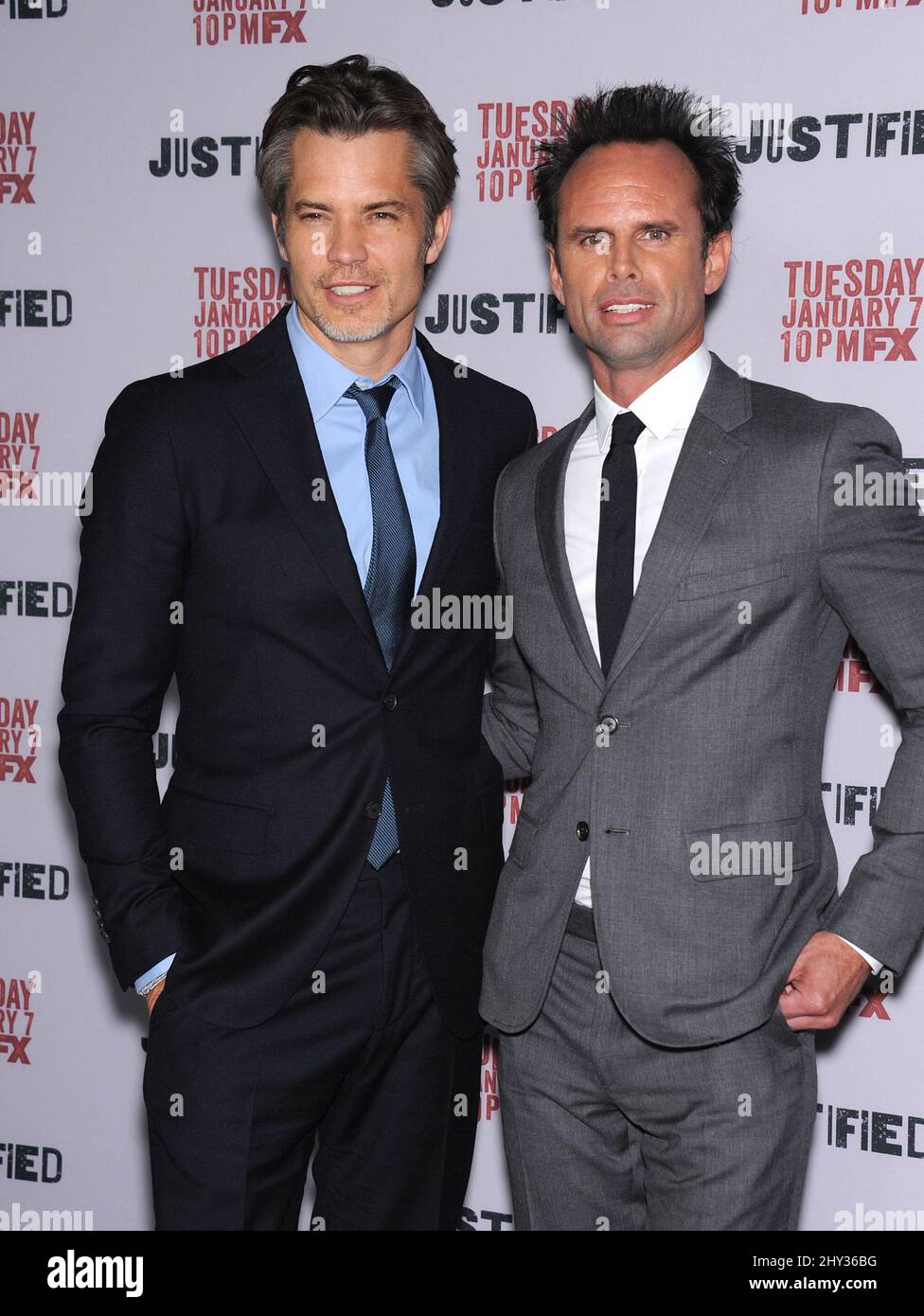 Timothy Olyphant & Walton Goggins attends the "Justified" Season 5 ...