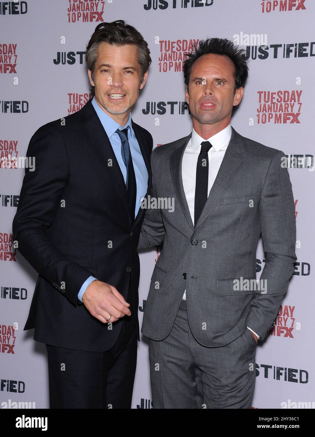 Timothy Olyphant & Walton Goggins attends the "Justified" Season 5 ...