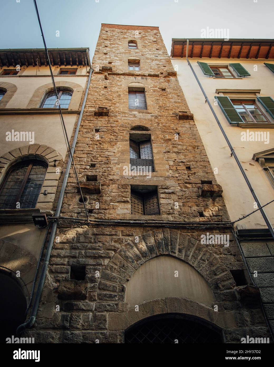 Vertical bottom shot of a medieval building Stock Photo - Alamy